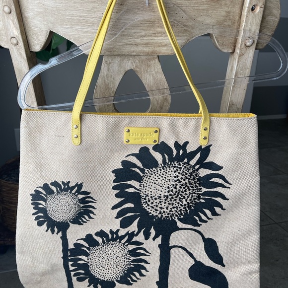 kate spade | Bags | Kate Spade Yellow Leather Straps Tan Tote With ...